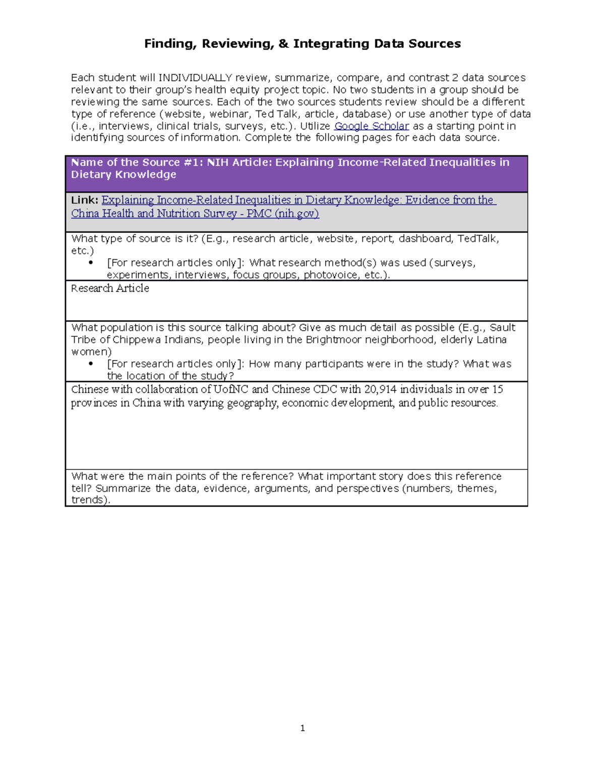Health Equity Project - Data Review & Integration Assignment - Each ...