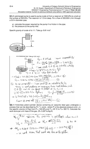 ENGG 311 Week 6 practice problems - ENGG 311 Engineering Thermodynamics ...