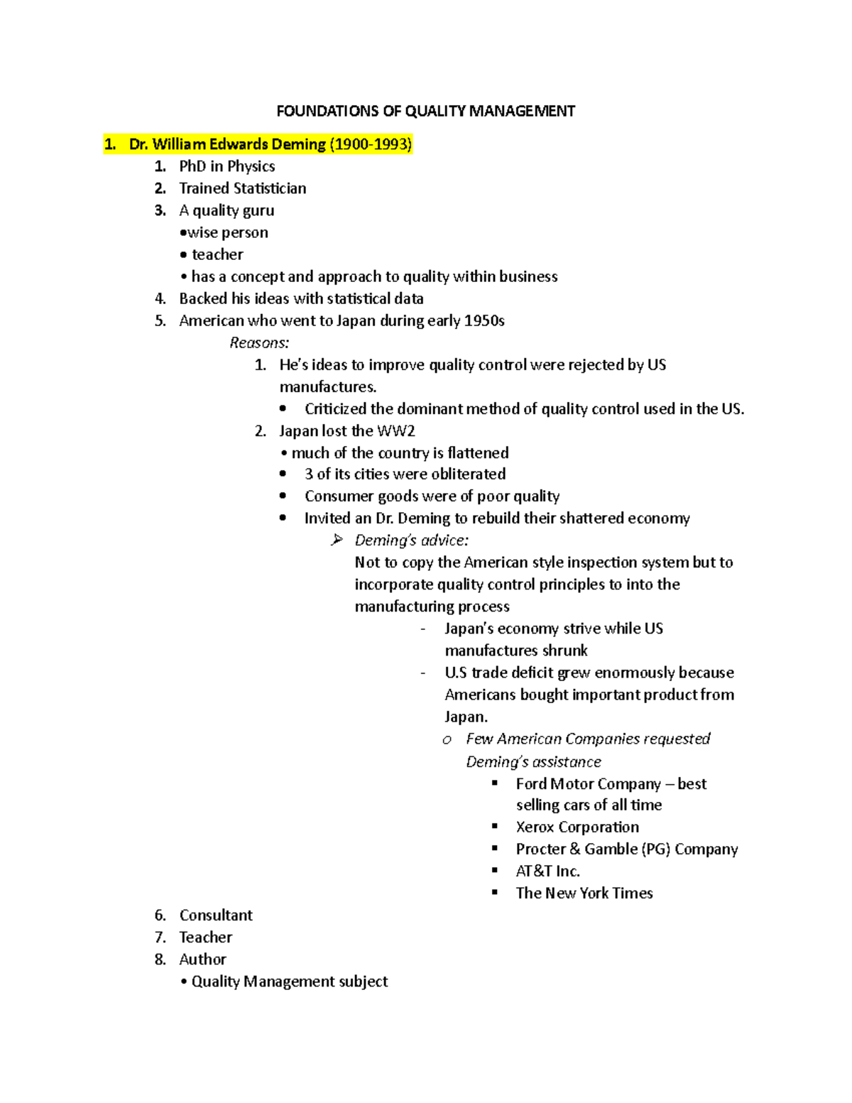 TQM Concept Map draft - FOUNDATIONS OF QUALITY MANAGEMENT 1. Dr ...