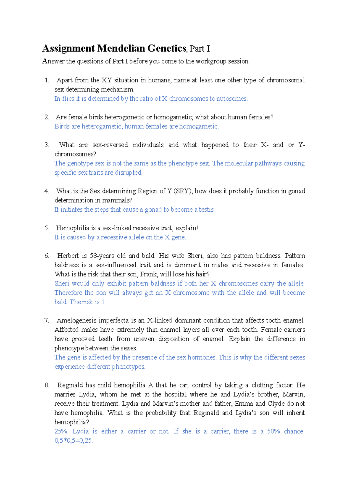 Assignment Mendelian Genetics Part I - Assignment Mendelian Genetics ...