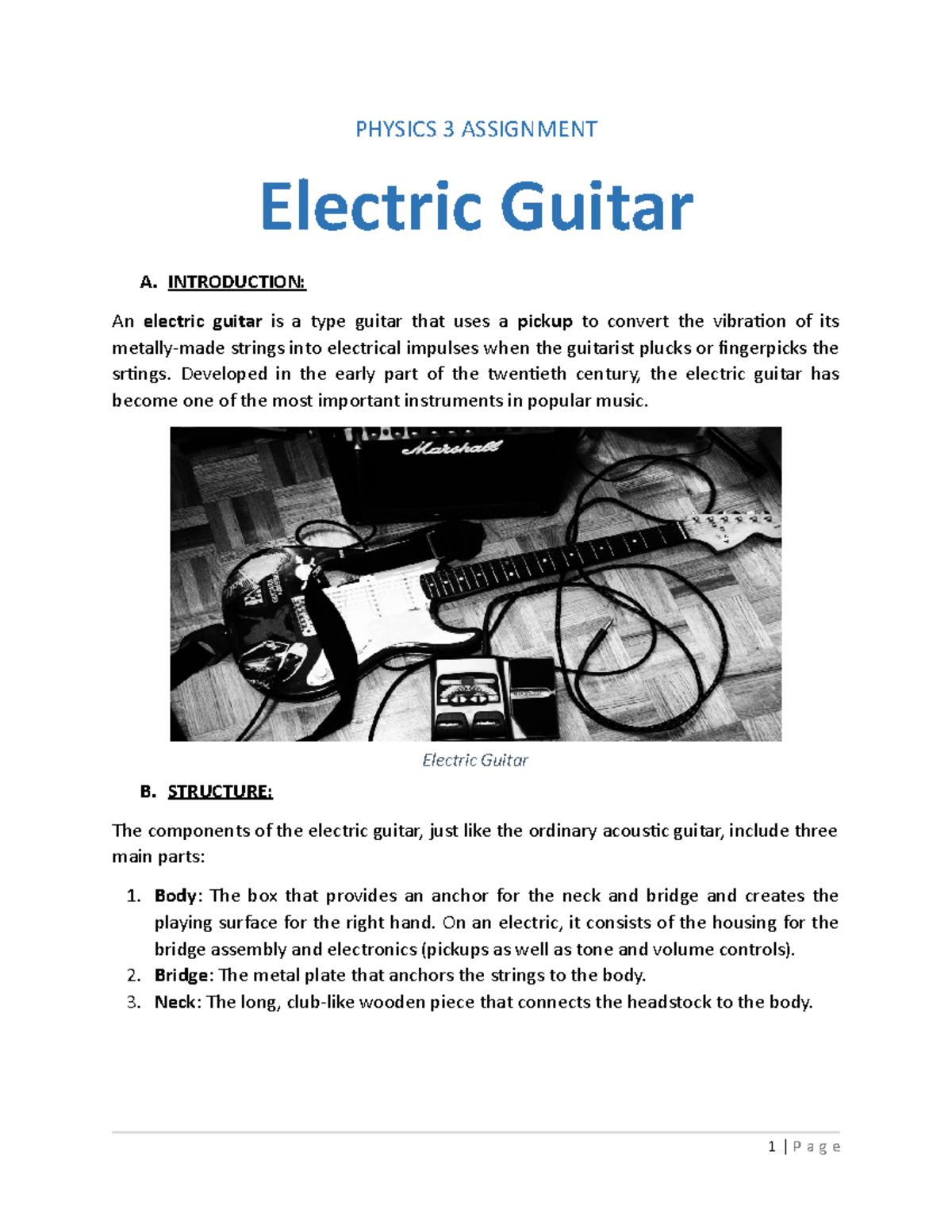 PHY3 Assignment - Electric Guitar - PHYSICS 3 ASSIGNMENT Electric ...