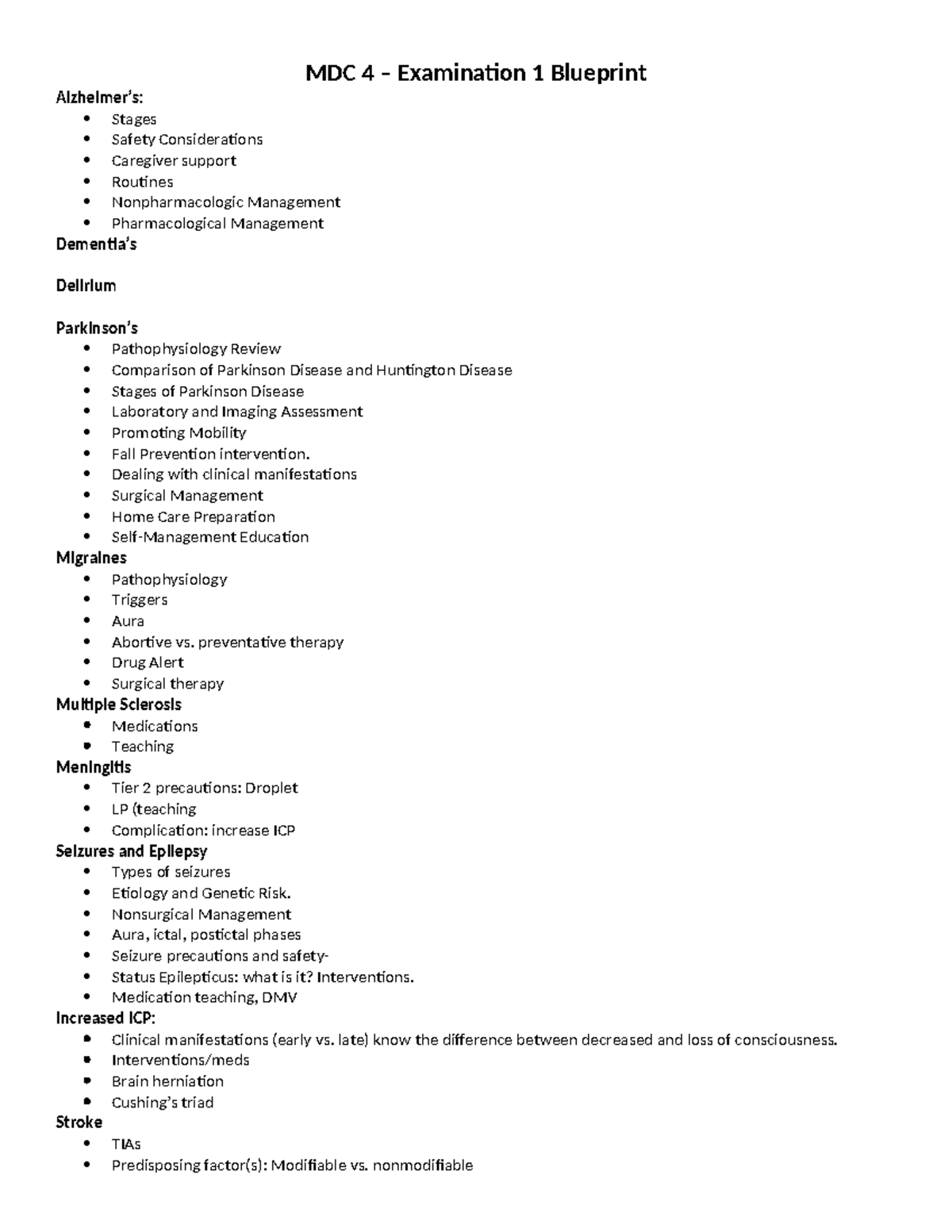 MCD4 Exam 1 Blueprint BH - MDC 4 – Examination 1 Blueprint Alzheimer’s ...