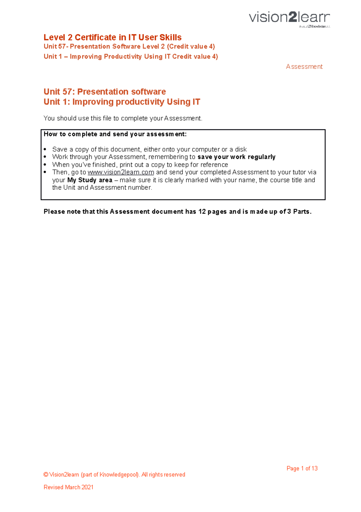 It user skills l2 u2 assessment - Unit 57- Presentation Software Level ...