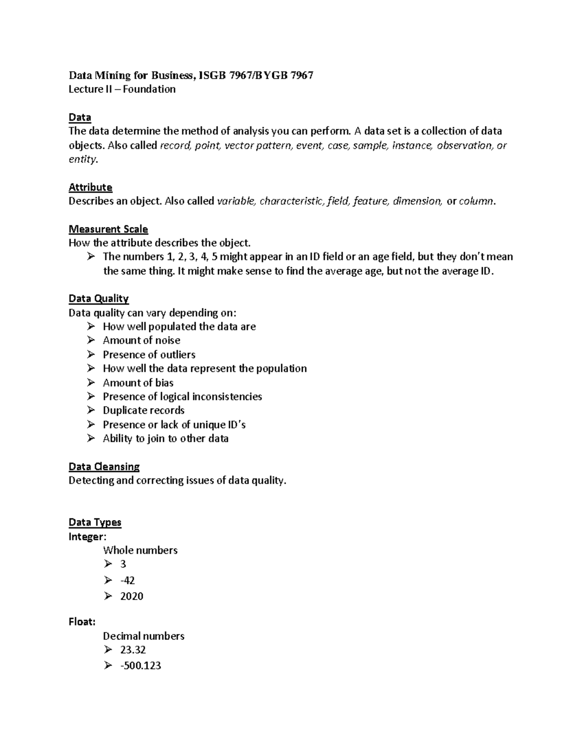 Lecture II - Foundation - Data Mining for Business, ISGB 7967/BYGB 7967 ...
