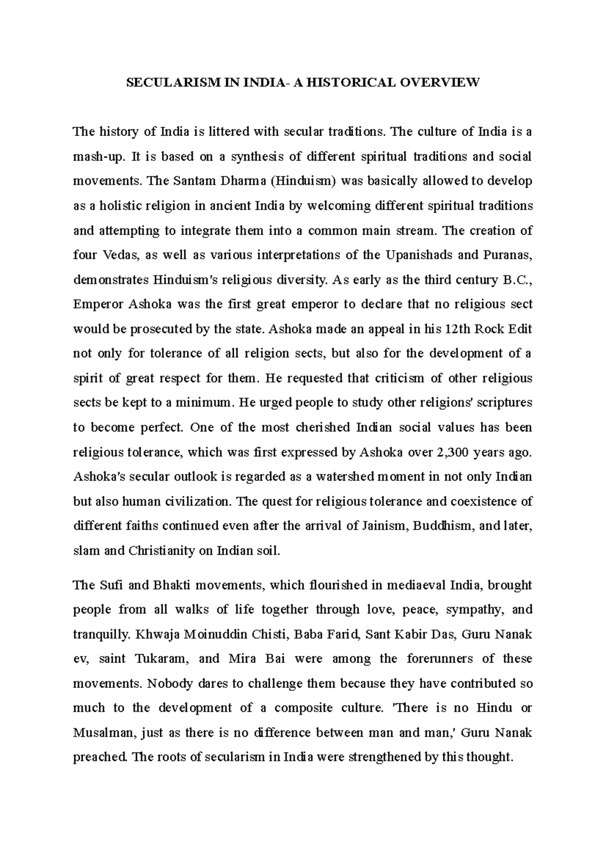 Secularism IN India- A Historical Overview - SECULARISM IN INDIA- A ...