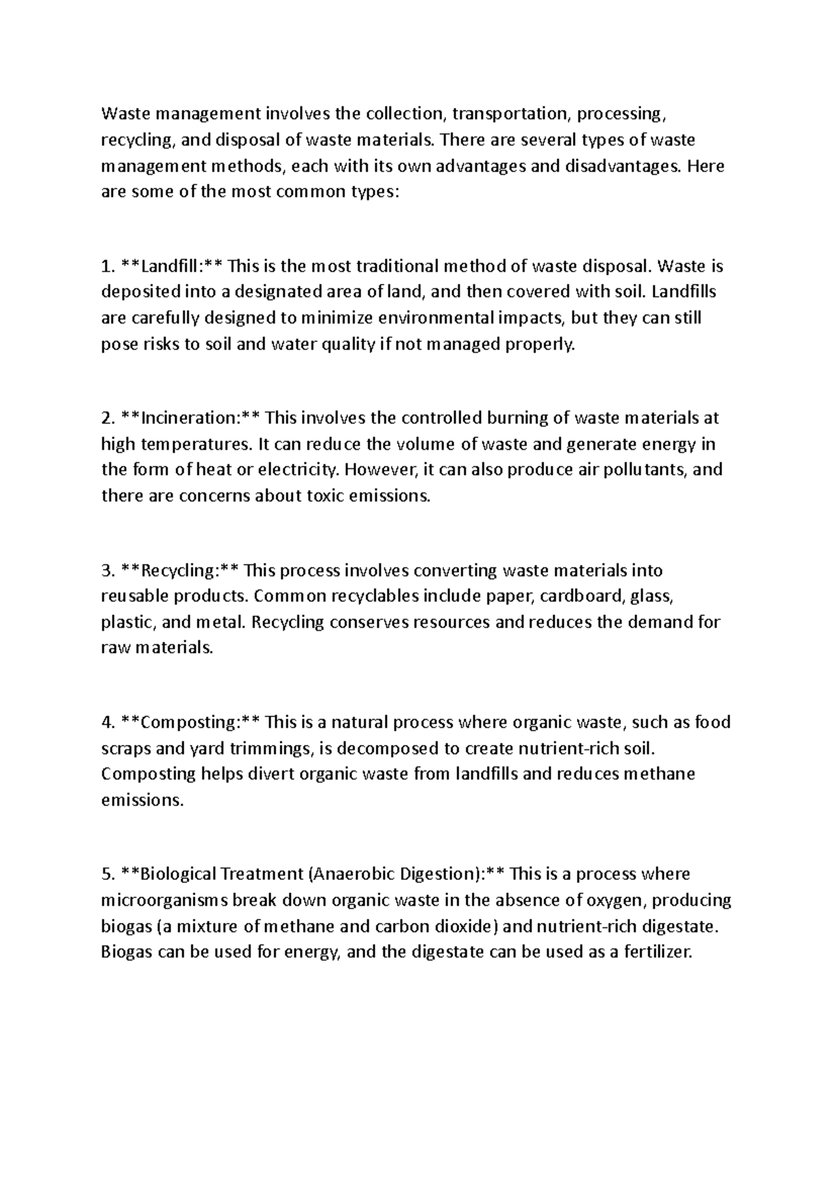 Types of Waste management - Waste management involves the collection ...