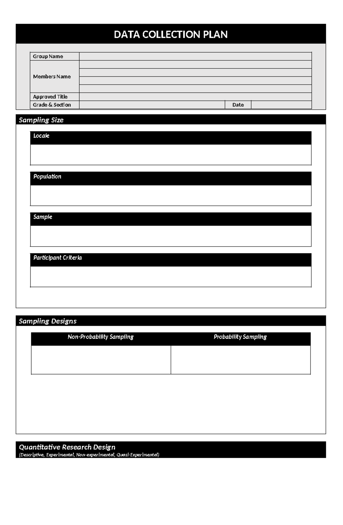 Data Collection Plan - Practical Research - DATA COLLECTION PLAN Group ...