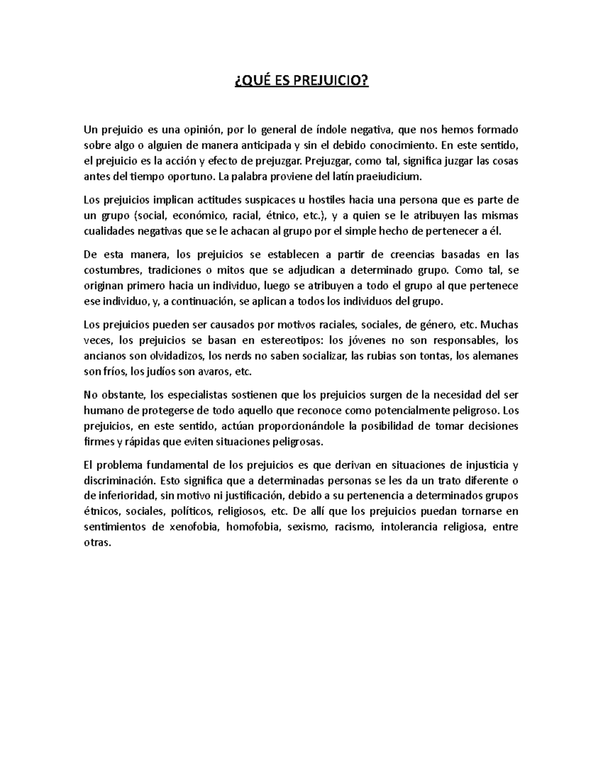 QUÉ ES Prejuicio - filosofia - ¿QUÉ ES PREJUICIO? Un prejuicio es una ...