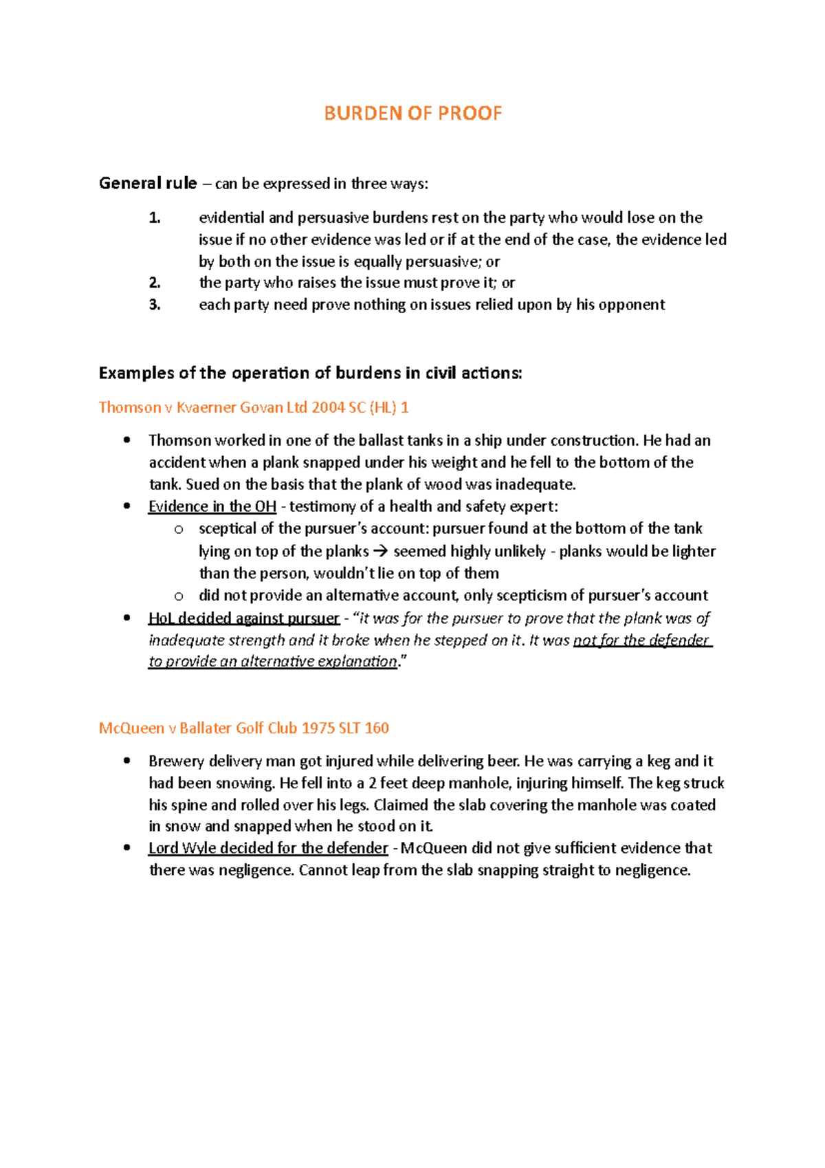 civil evidence Standard and Burden of Proof - BURDEN OF PROOF General ...