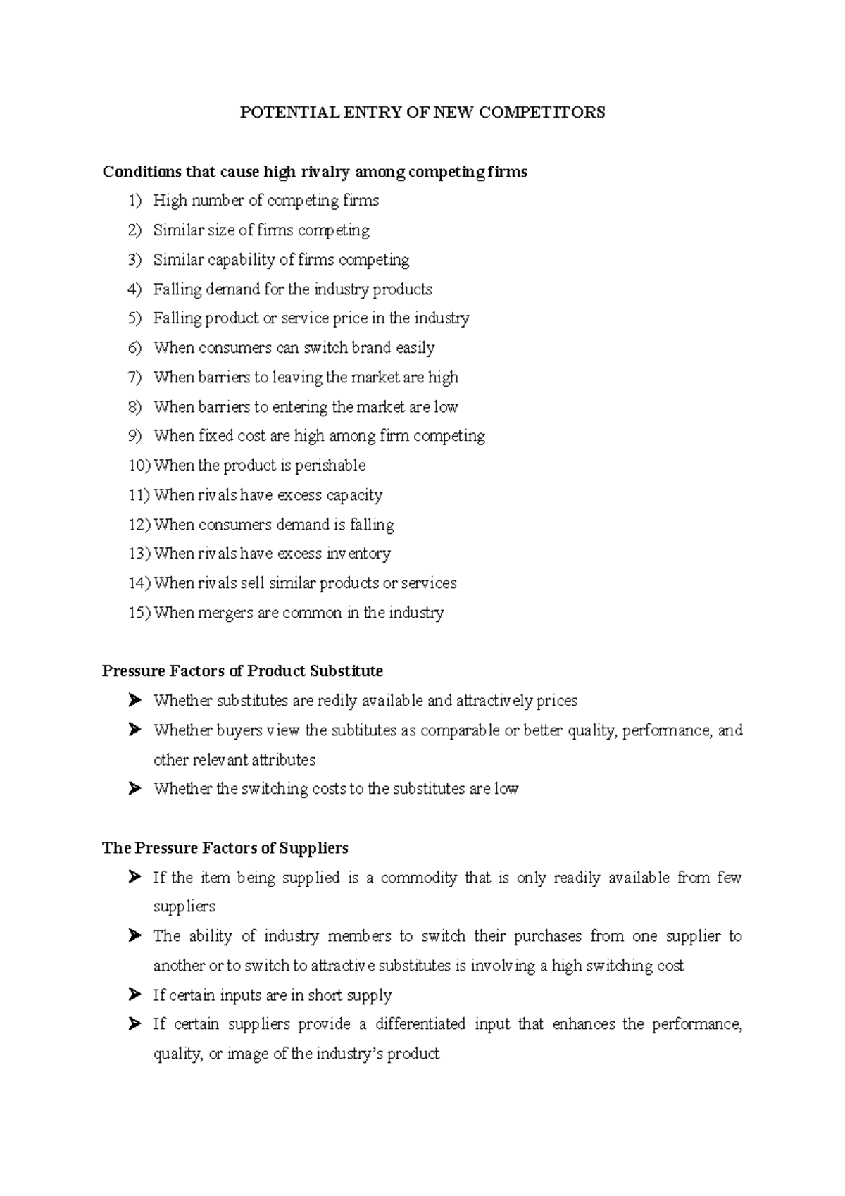 Potential Entry of New Competitors - POTENTIAL ENTRY OF NEW COMPETITORS ...