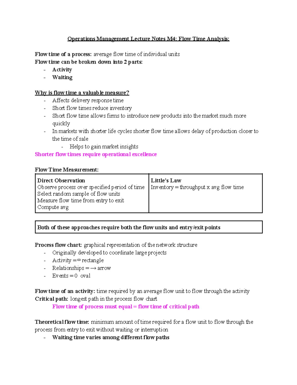 Ops Management M4 Flow Time Analysis Lecture Notes - Operations ...