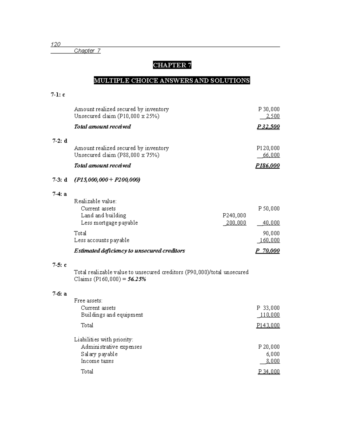 Advance Accounting Chapter-7 - 120 Chapter 7 CHAPTER 7 MULTIPLE CHOICE ...