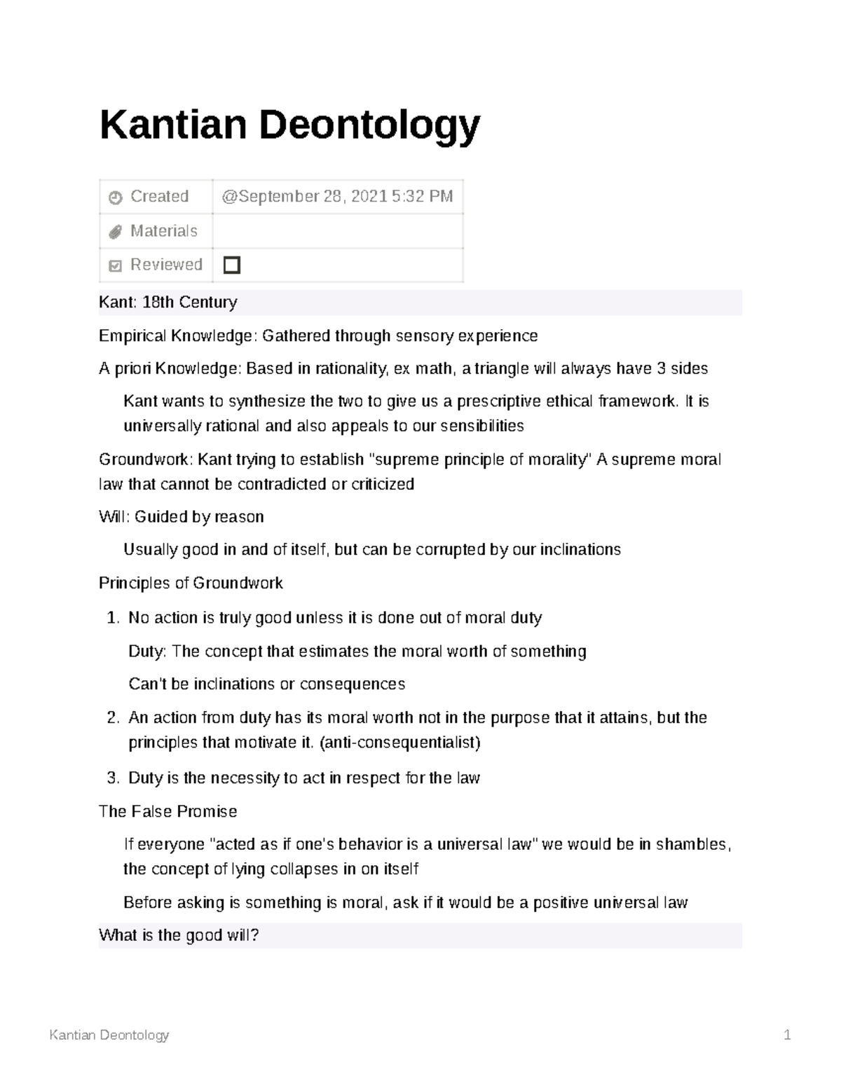 Kantian Deontology - Prof. Matar - Kantian Deontology 1 Kantian ...