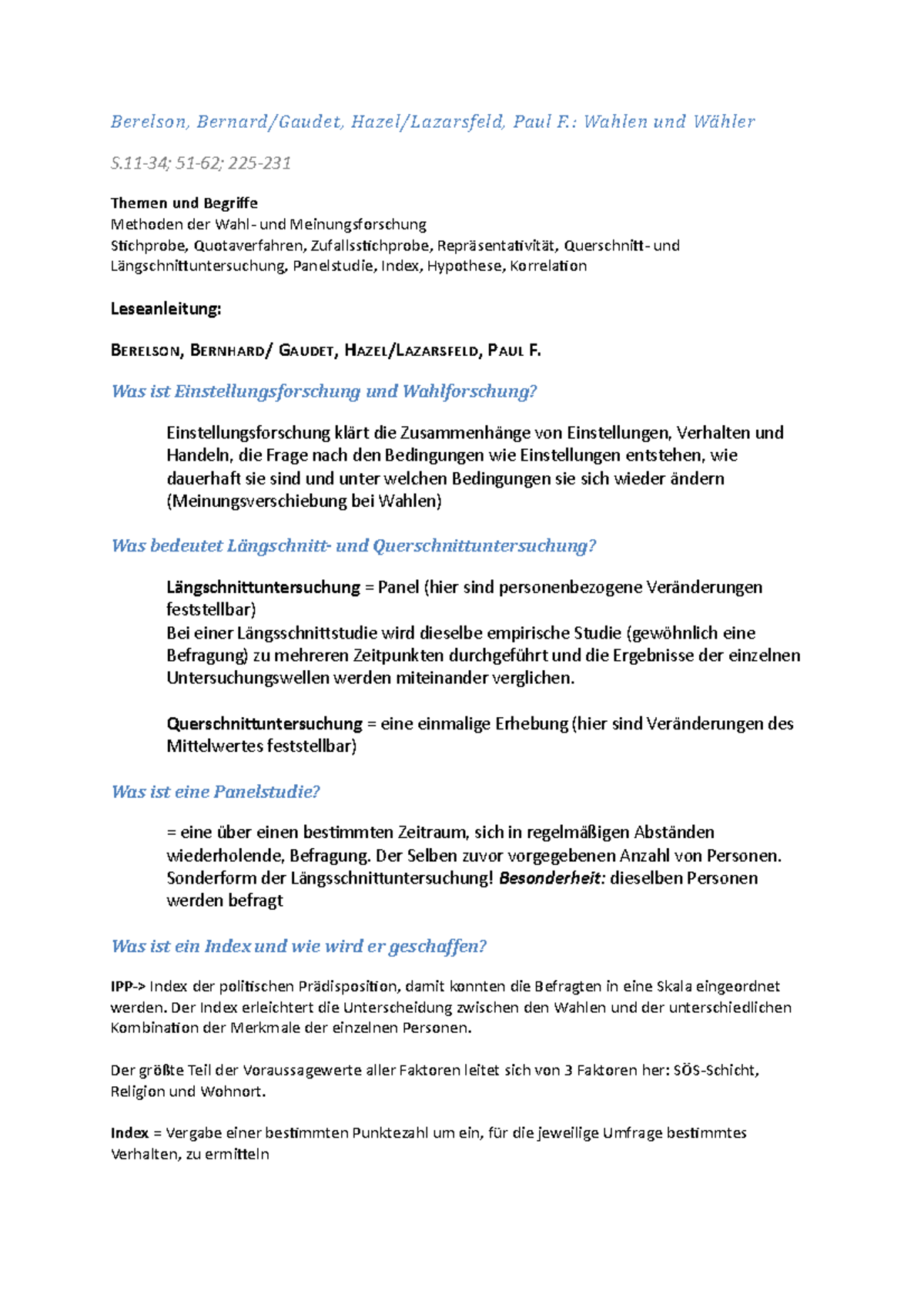 Methodologie 5-Einheit Wahlen und Wähler - Berelson, Bernard/Gaudet ...