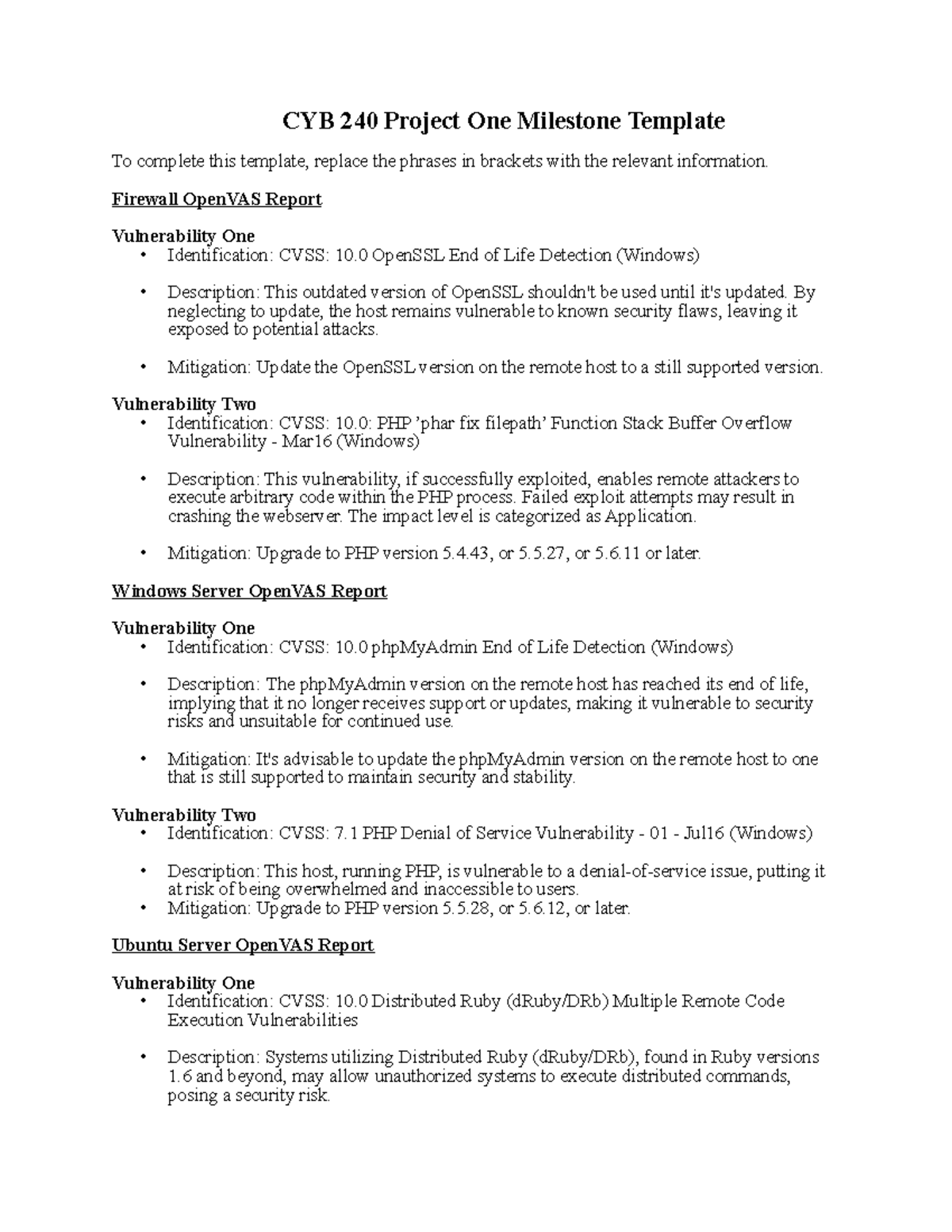 CYB-240 PROJ 1 M - CYB 240 Project One Milestone Template To complete ...