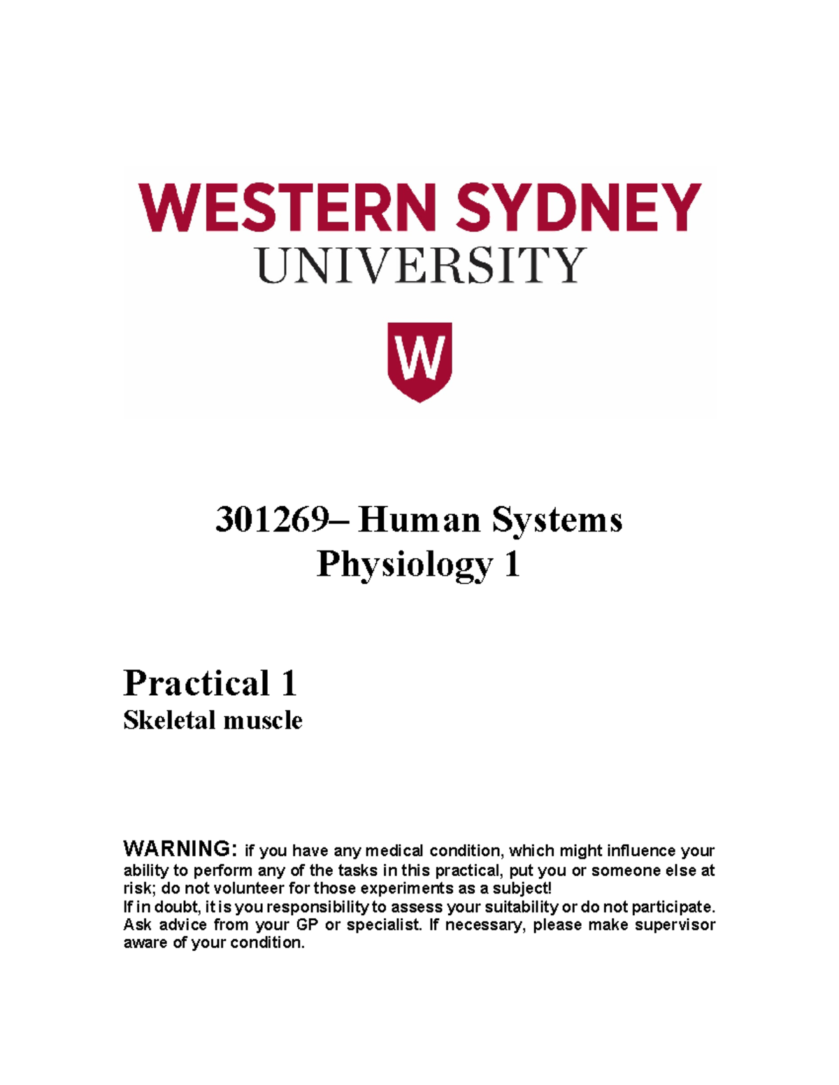 Prac 1 muscle electronic filable - 301269 – Human Systems Physiology 1 ...