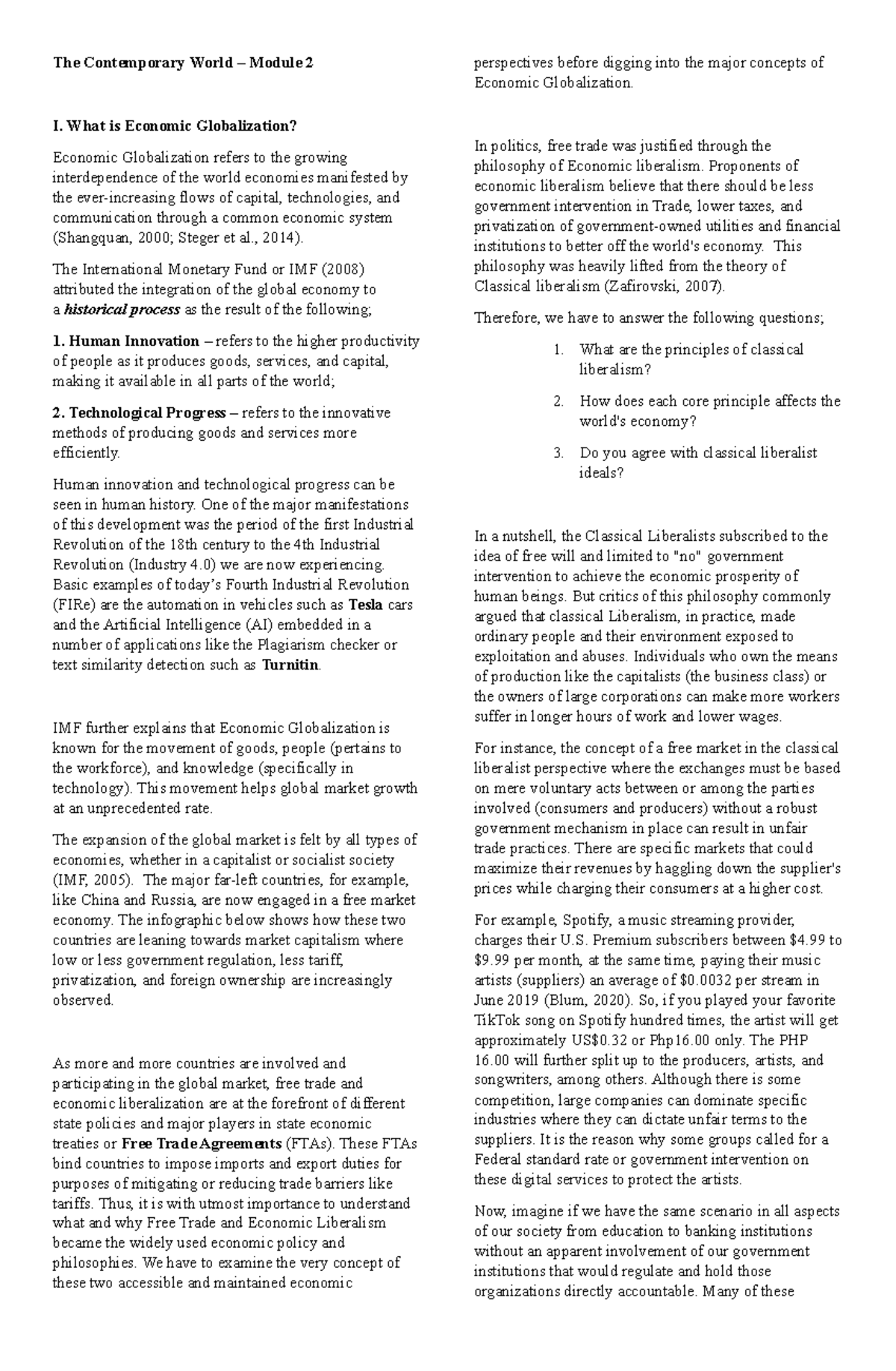 Module 2 notes - The Contemporary World – Module 2 I. What is Economic ...