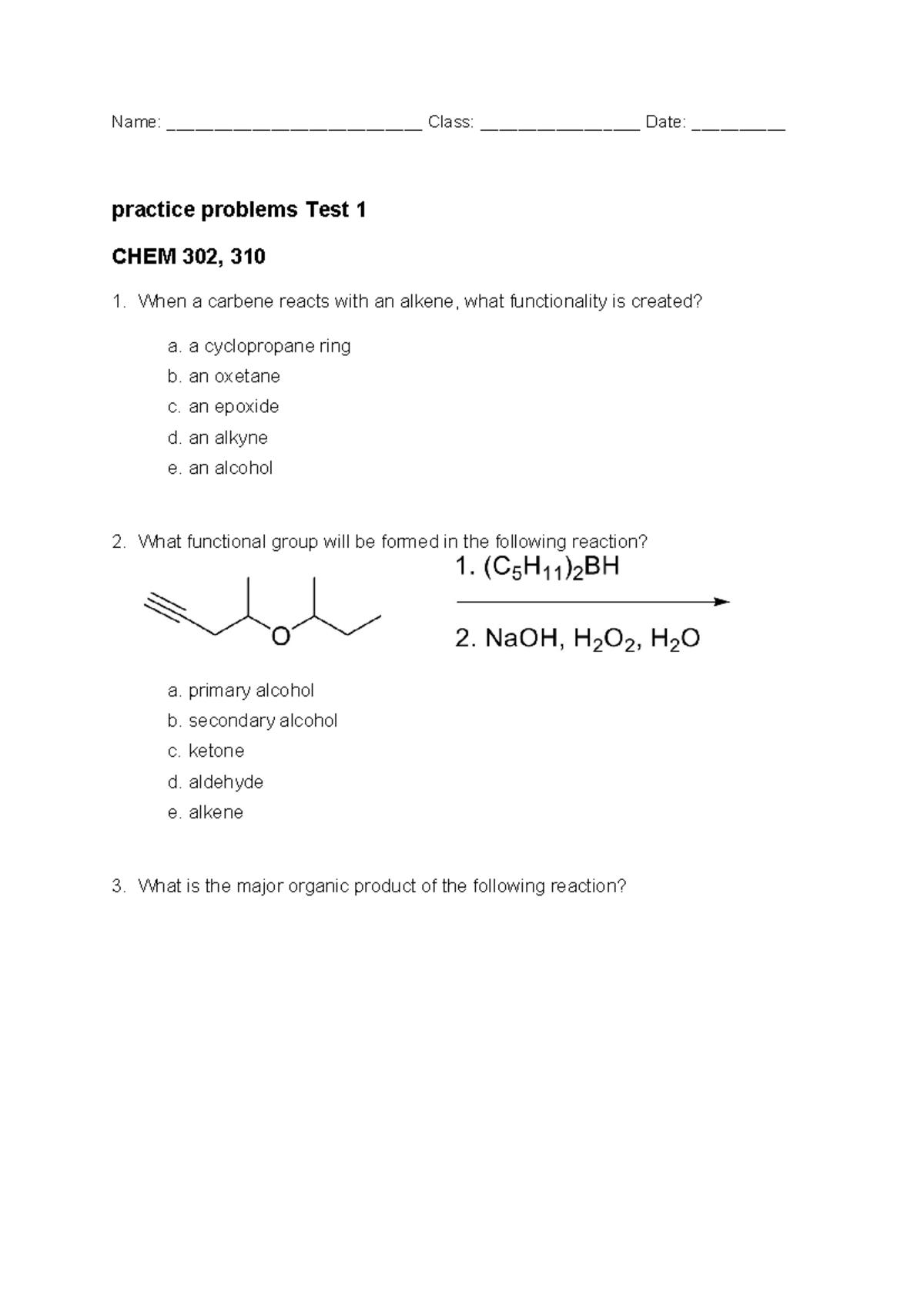 Practice problems Test 1 302 310 Spring 2023 - Name ...