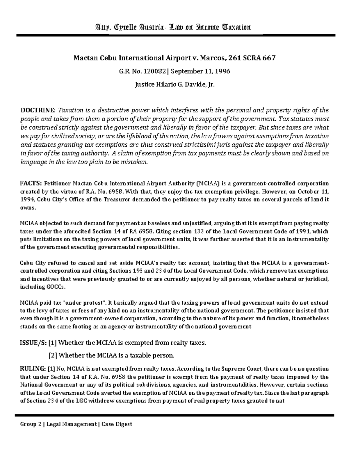 1. G.R. No. 12008 2 Case Digest - Group 2 | Legal Management | Case ...