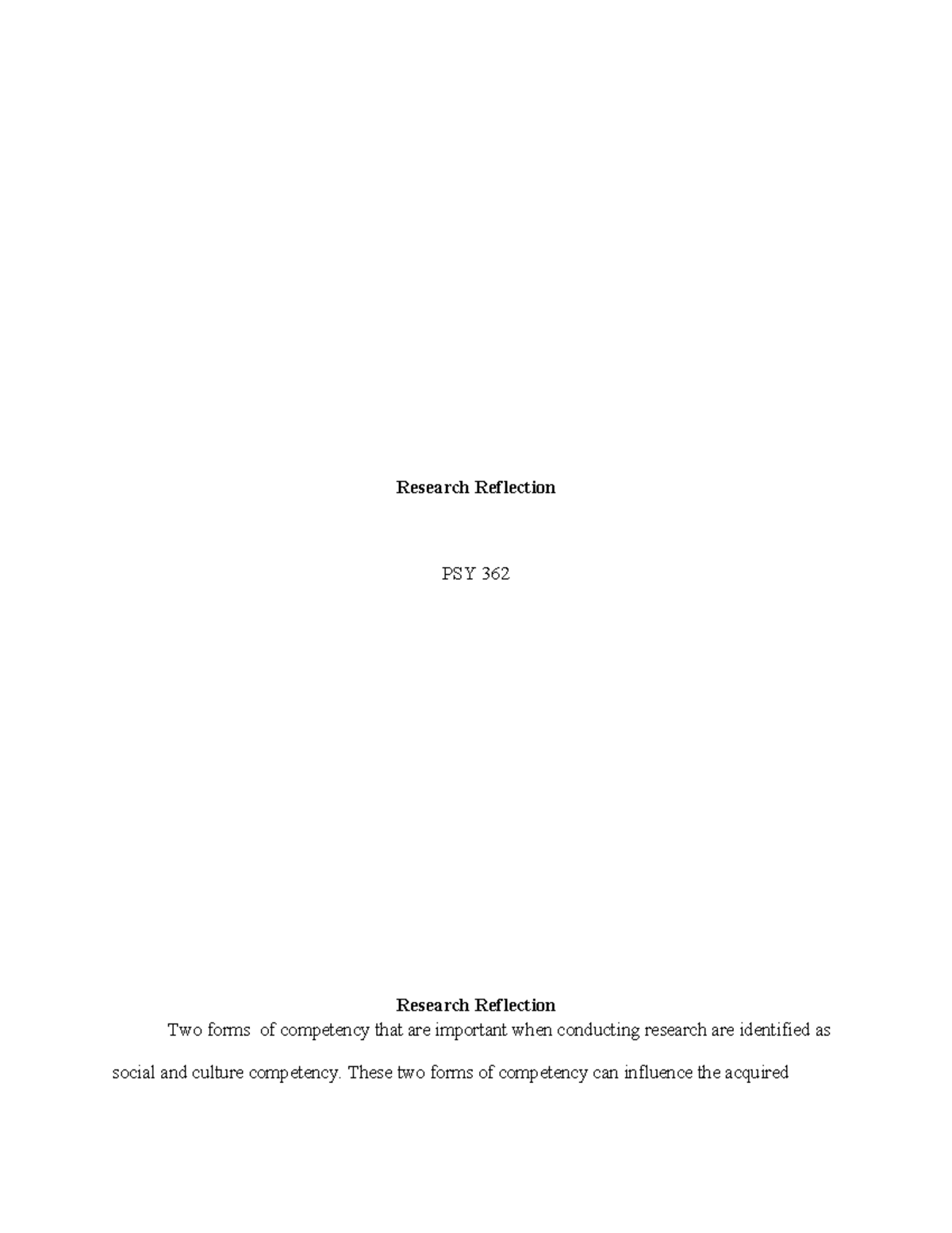 Research Reflection - These two forms of competency can influence the acquired results of given ...