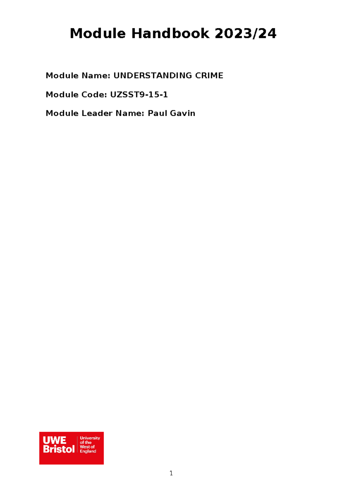 Understanding Crime Handbook 2024 - Module Handbook 2023/ Module Name ...