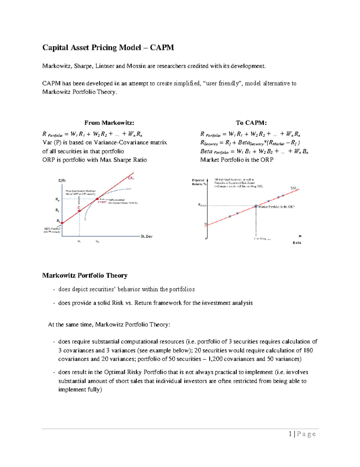 CAPM & Factor Models 2 - Lecture notes 3 - Capital Asset Pricing Model ...