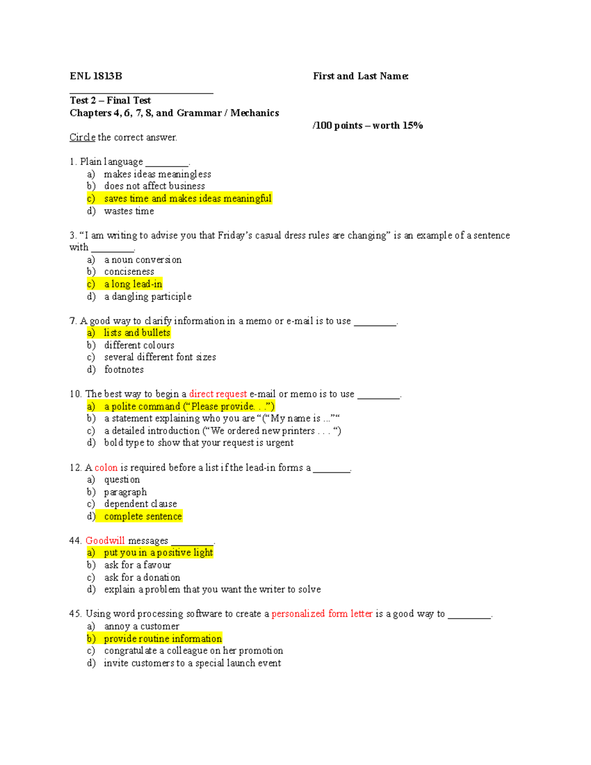 ENL 1813B - Test 2 - Updated April 2024 - Chapters 6, 7, 8 - Practice ...
