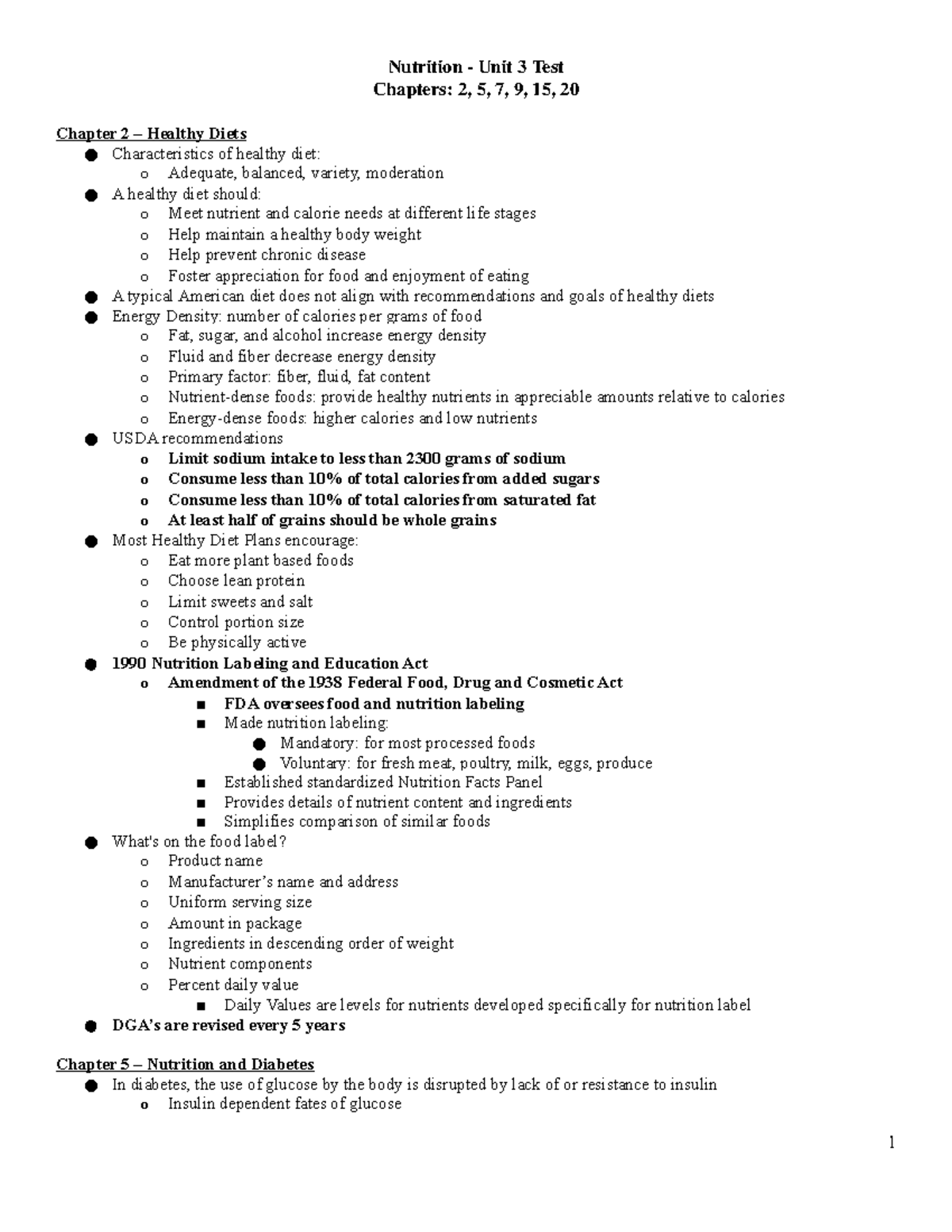 MHS 1600 Unit 3 review - Lecture notes 12-15 - Nutrition - Unit 3 Test ...