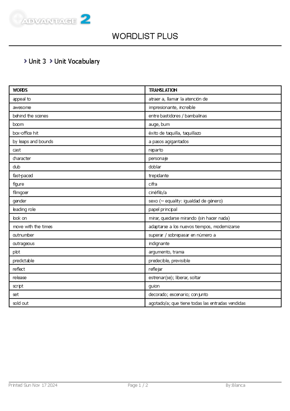 2ºBACH Unit 3 Vocabulary - WORDS TRANSLATION appeal to atraer a, llamar ...