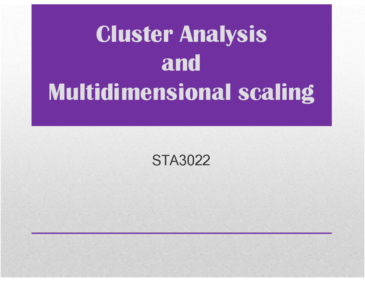 Cluster L1 - Lecture notes 1 - Cluster Analysis and Multidimensional ...