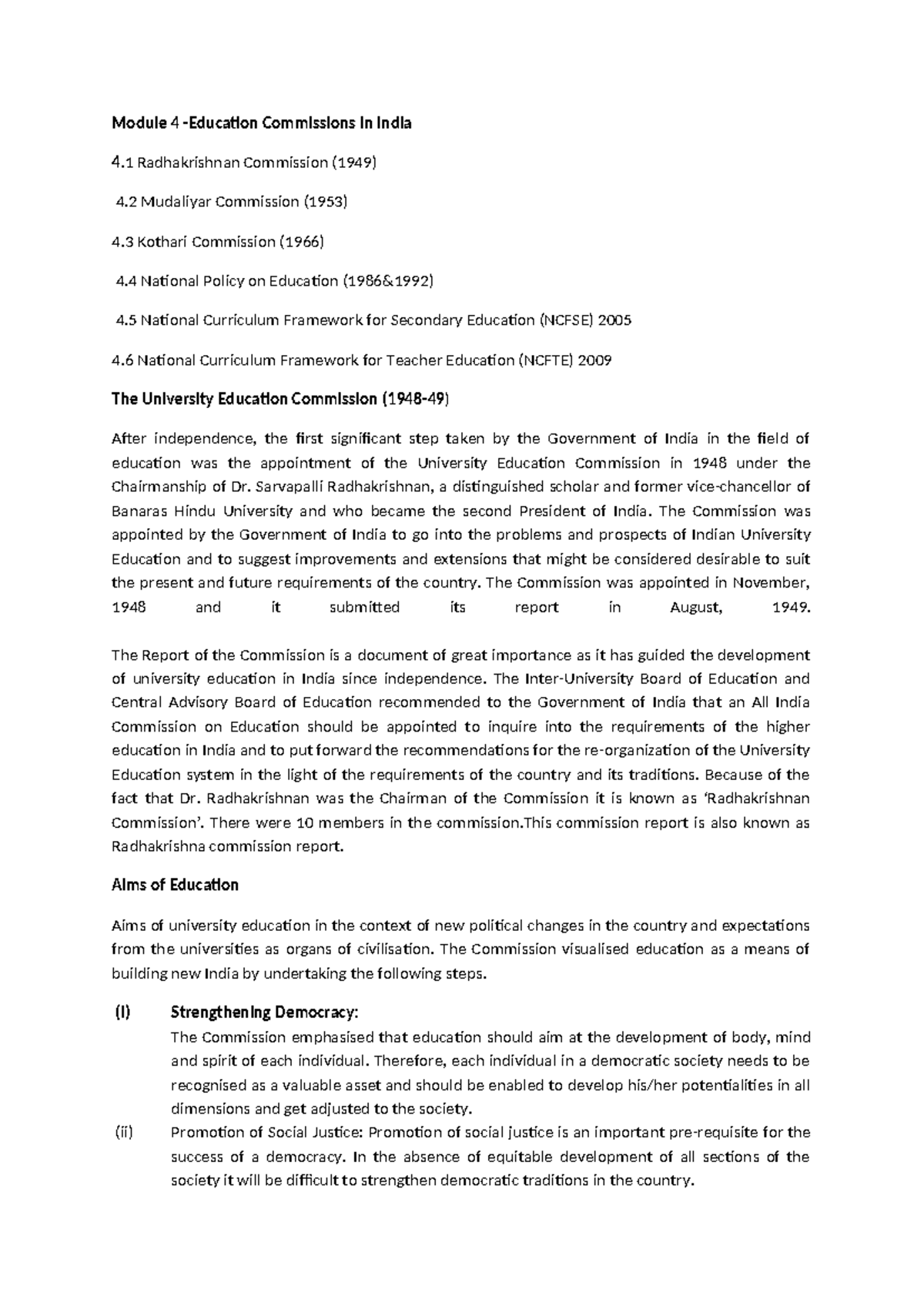 Education Commissions in India - 1 Radhakrishnan Commission (1949) 4 ...