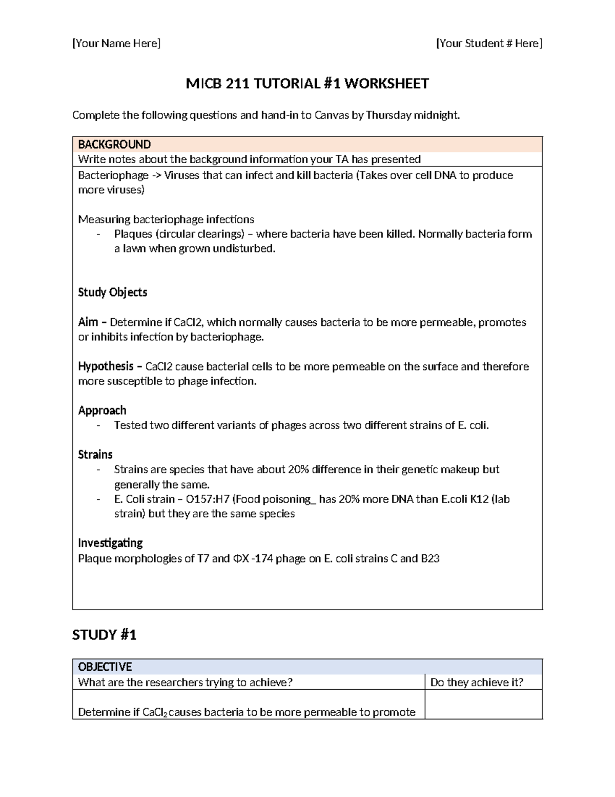 MICB211 Tutorial 1 Worksheet-1 - MICB 211 TUTORIAL #1 WORKSHEET Complete the following questions ...