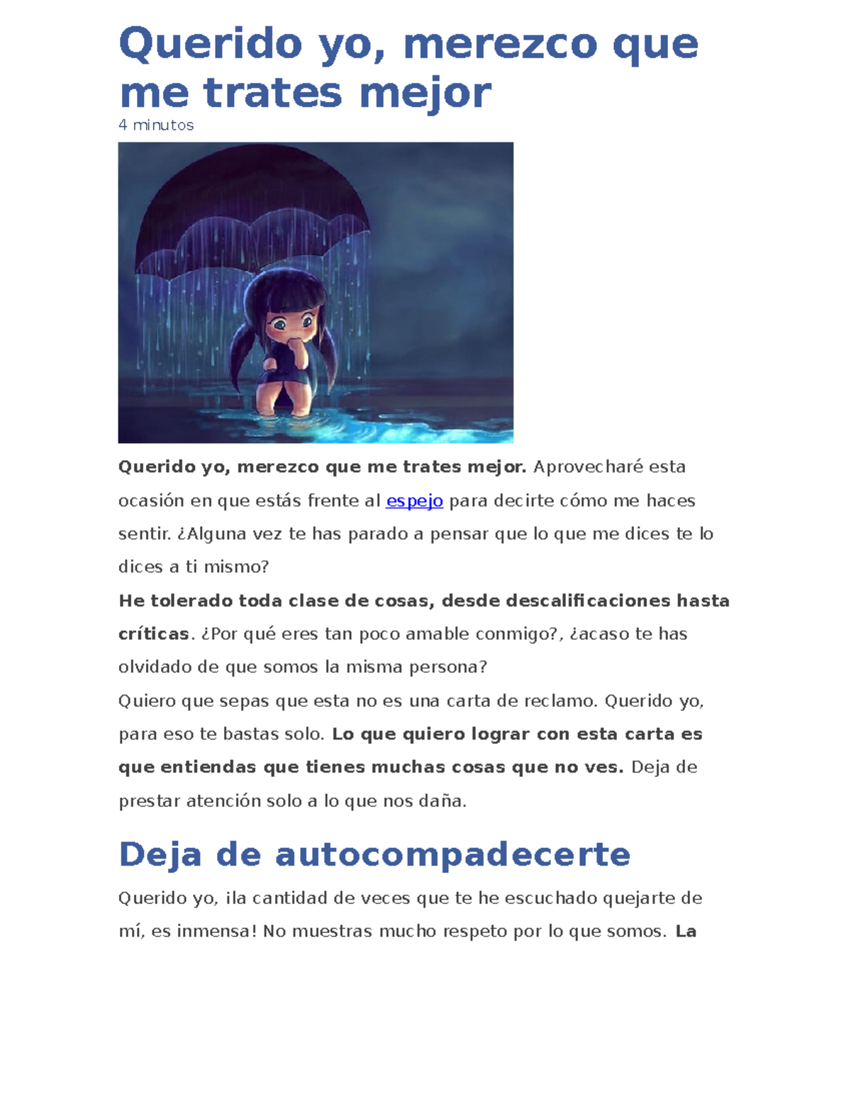 Carta Querido yo - comunicación - Querido yo, merezco que me trates ...