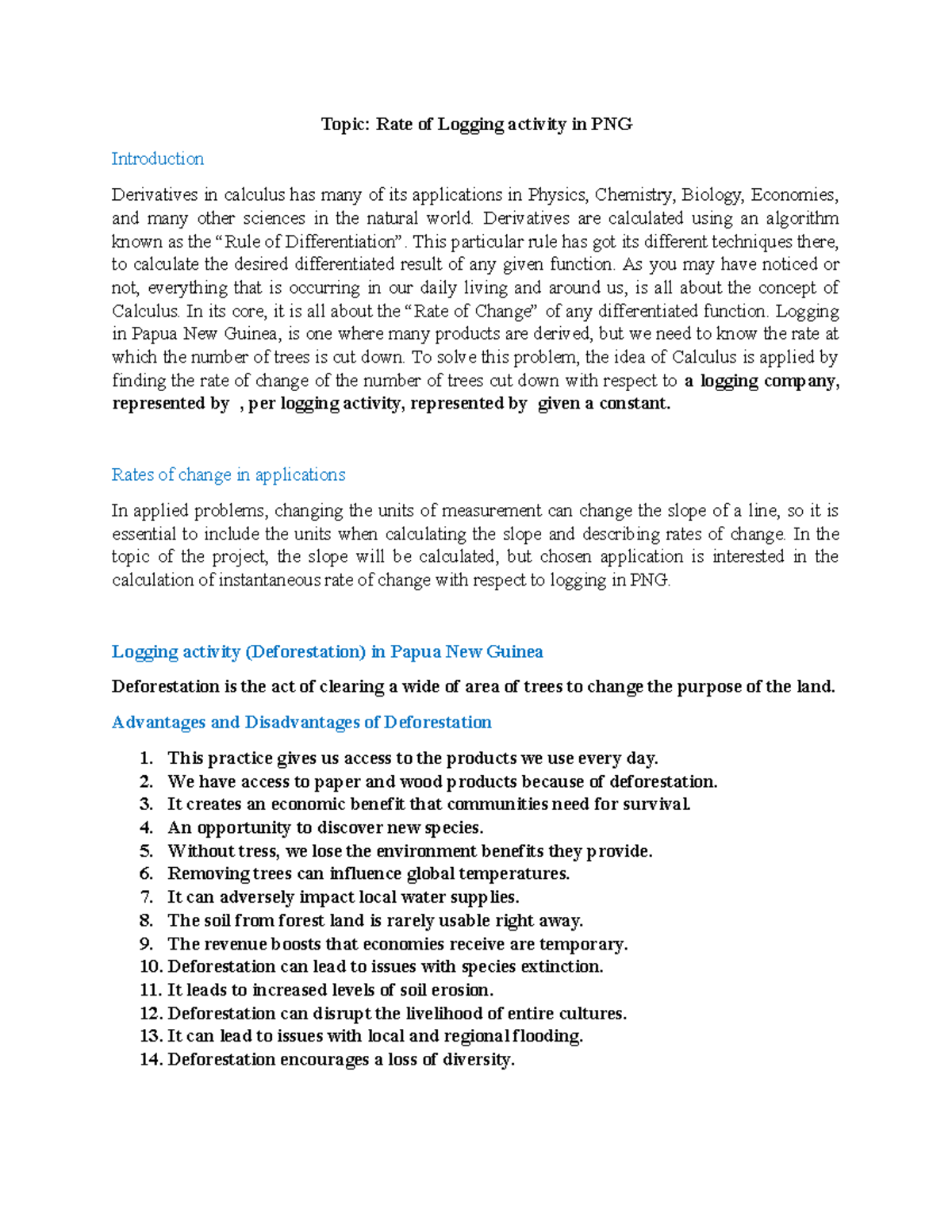 Major Project Write-Up - Topic: Rate of Logging activity in PNG ...