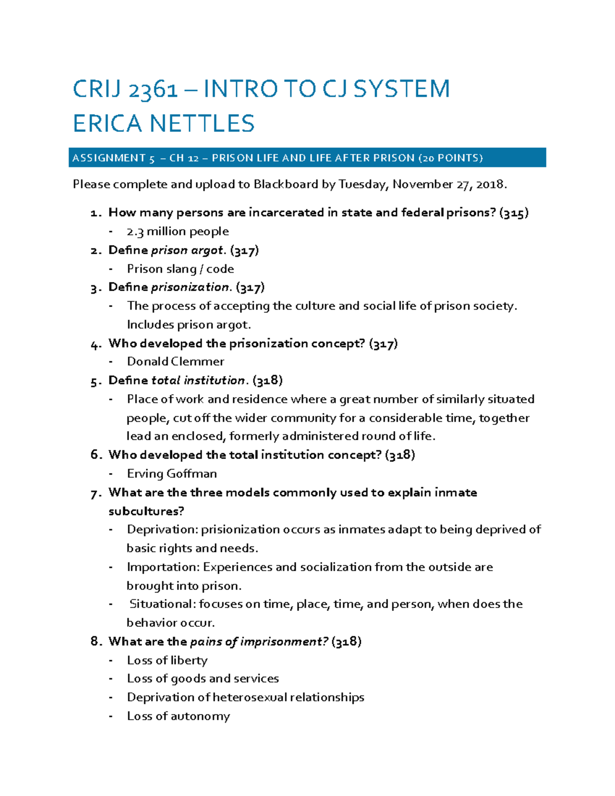 Ch12 sj assignment - Textbook work for chapter 12. - CRIJ 2361 – INTRO ...