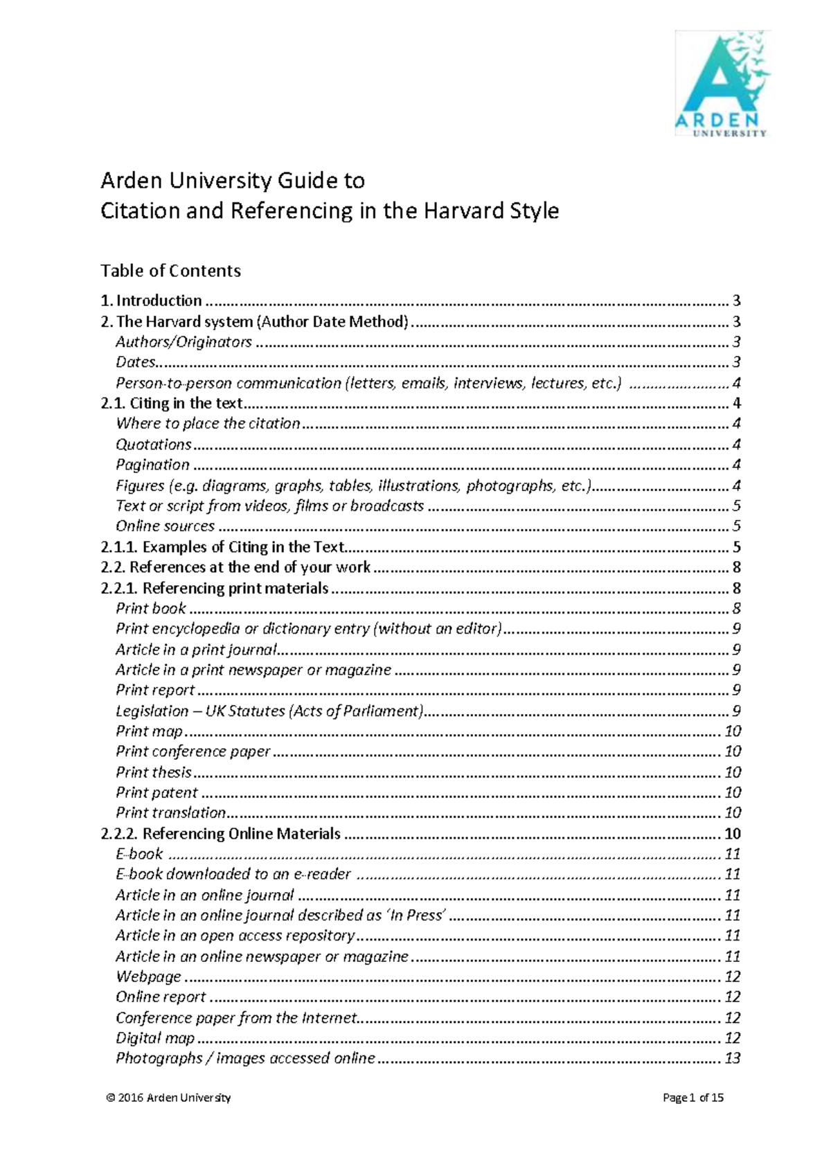 Harvard Citation (full) Guide - Arden University Guide to Citation and ...