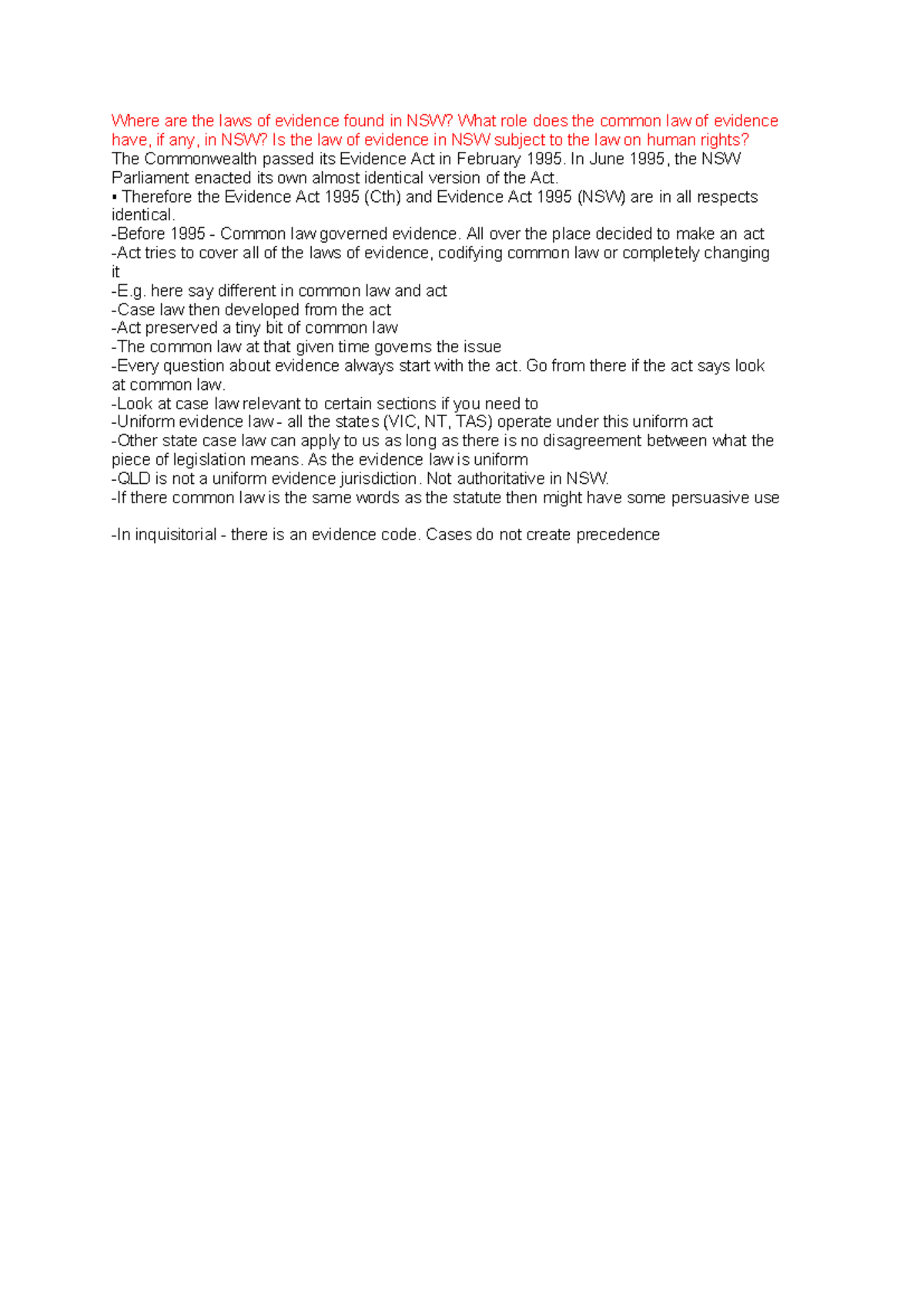 Doc 4 cpe - Tutorial work - Where are the laws of evidence found in NSW ...