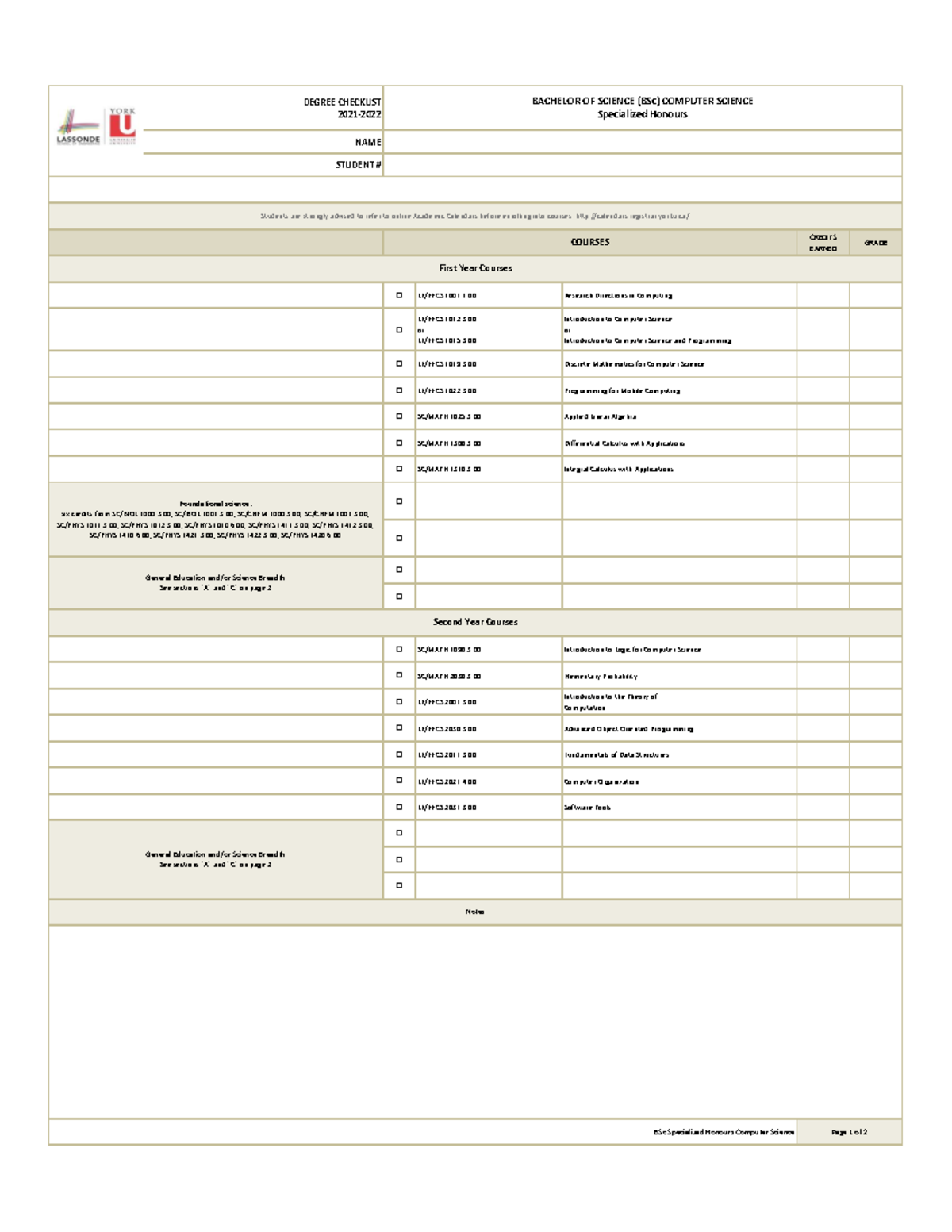 2021 2022 Degree Checklist BSc Spec Hons Computer Science 1 - DEGREE ...