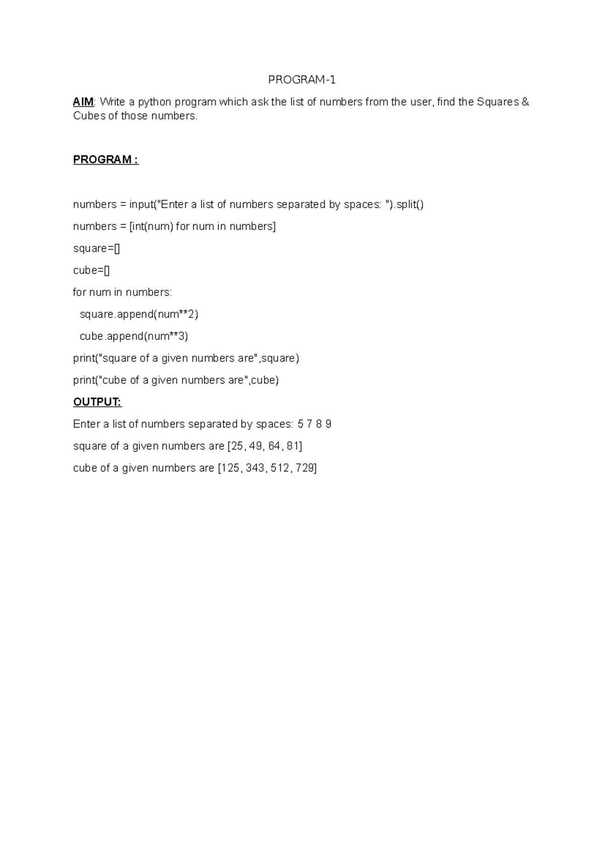 Sample programs - fdsgfsggfdsg - PROGRAM- AIM: Write a python program ...