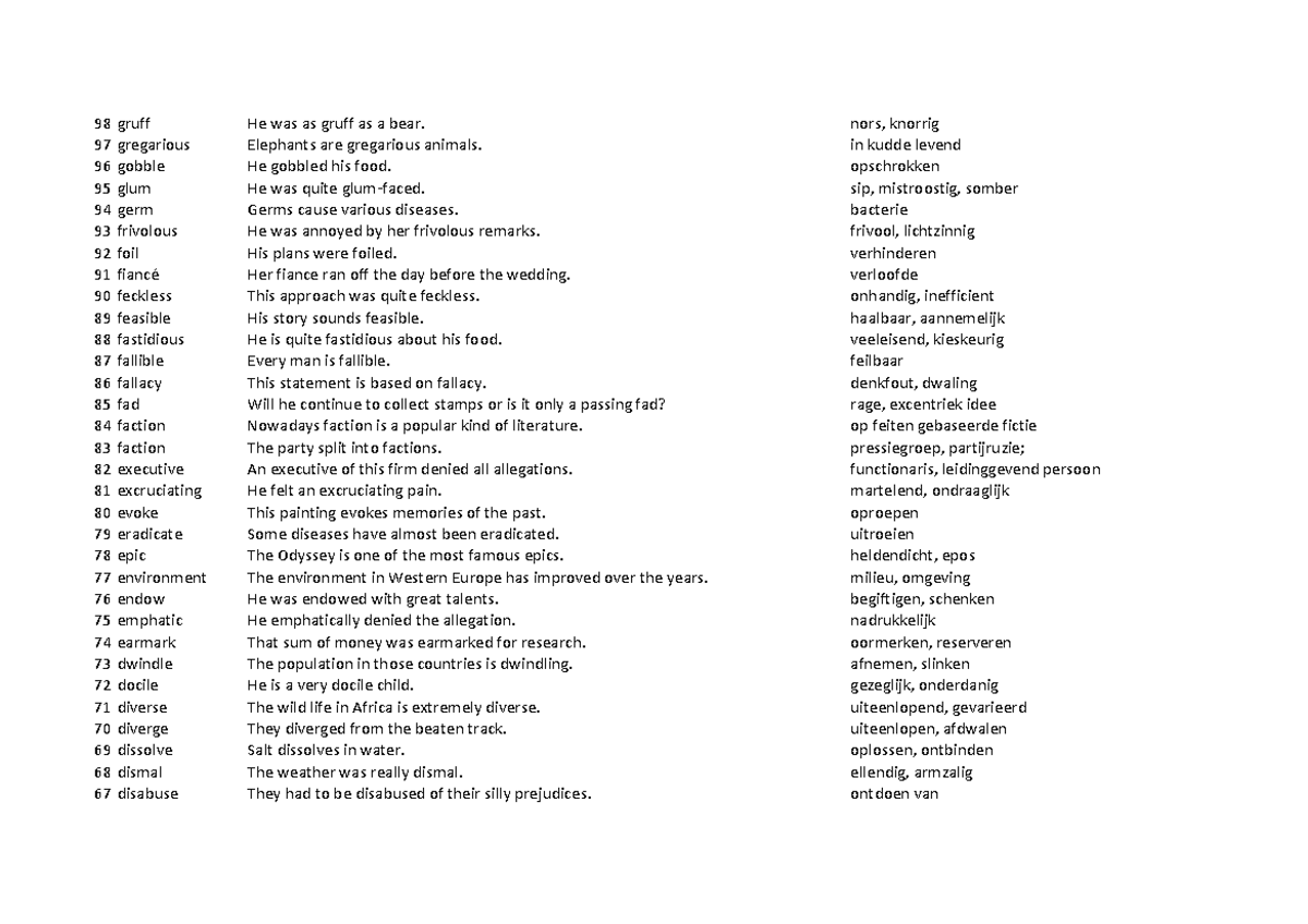 BWL 5 versie A - BWL 5 - 98 gruff He was as gruff as a bear. nors, knorrig 97 gregarious ...