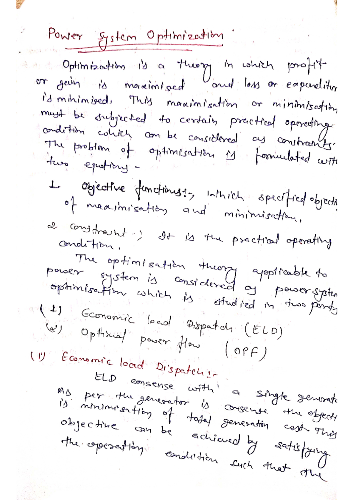 Power System Optimization Unit 3 - Power System -1 - Studocu
