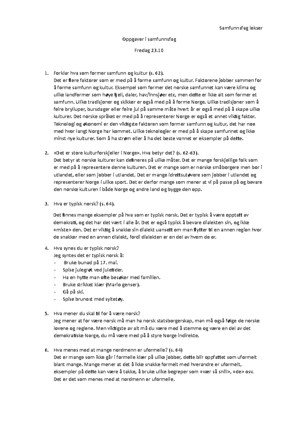 Oppgaver i samfunnsfag - Samfunnsfag lekser Oppgaver i samfunnsfag ...
