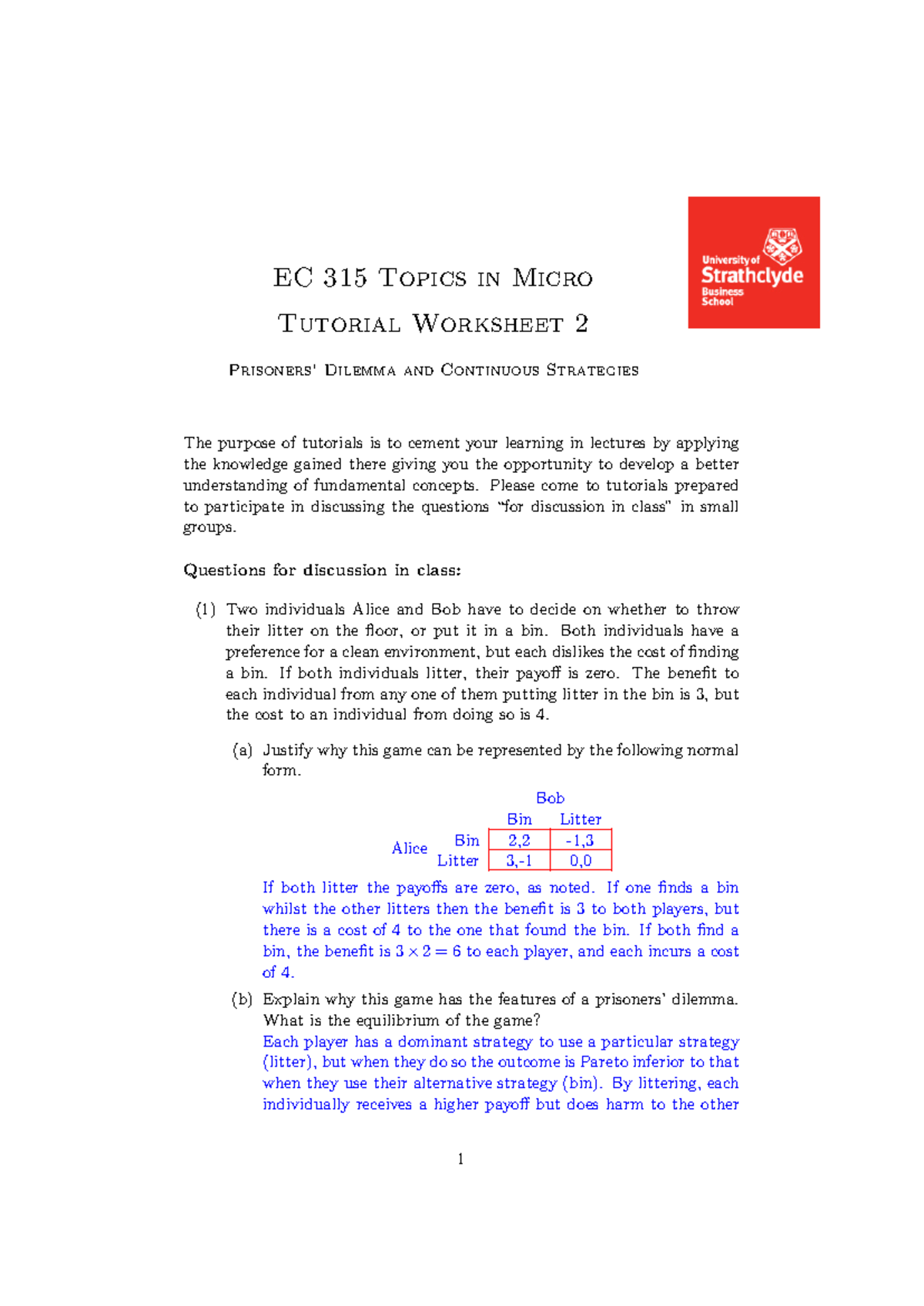 Pd tutorial 2324 Notes - EC 315 Topics in Micro Tutorial Worksheet 2 ...
