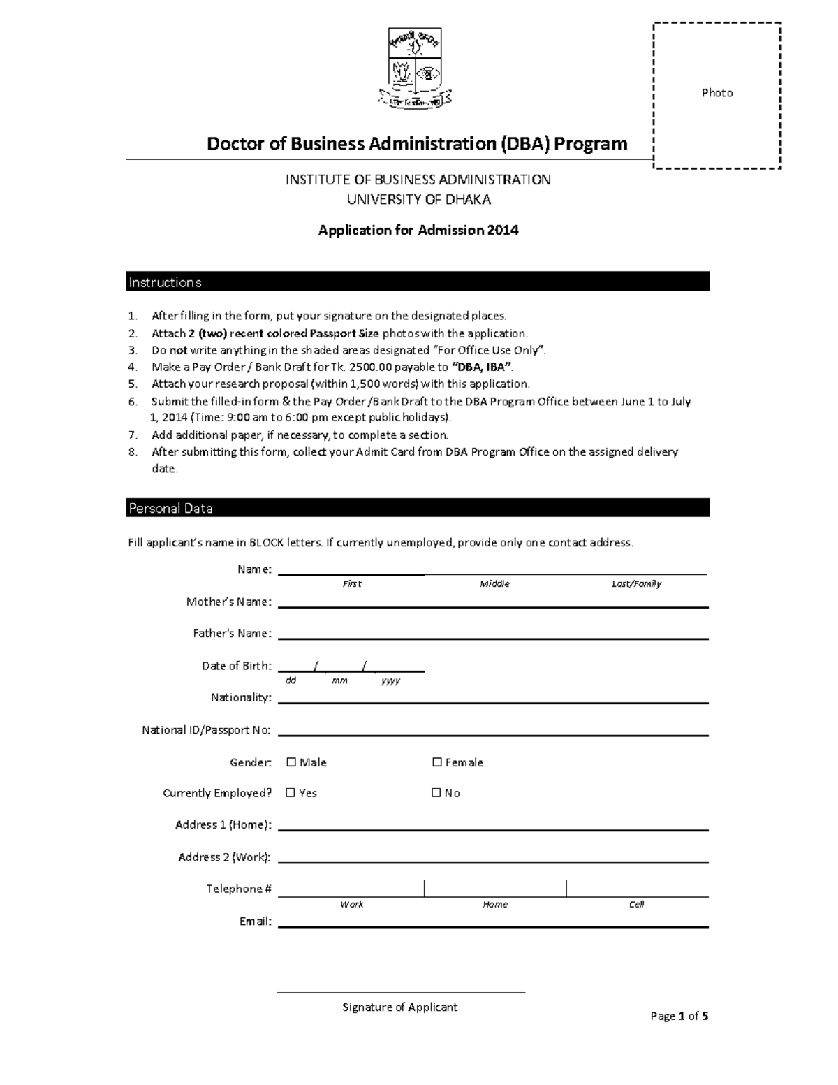 DBA Application Form - Brochure - Signature of Applicant Doctor of ...