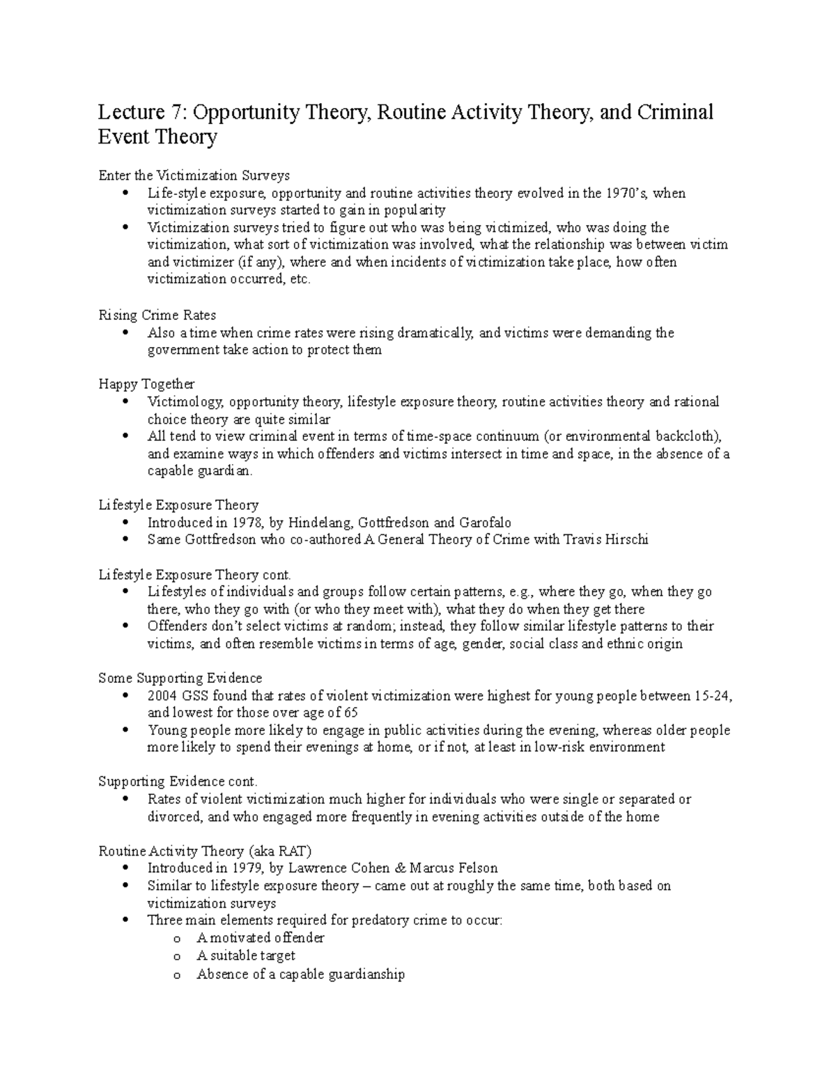 Opportunity Theory Routine Activity Theory and Criminal Event Theory in ...