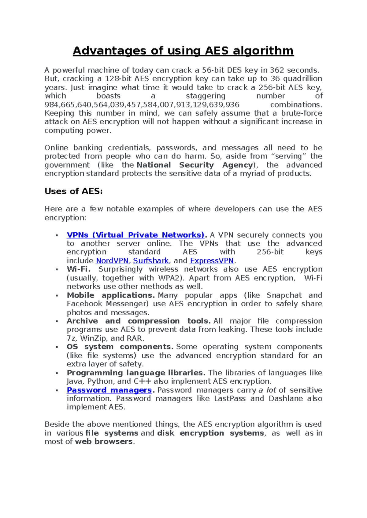 Advantages of using AES algorithm - But, cracking a 128-bit AES ...
