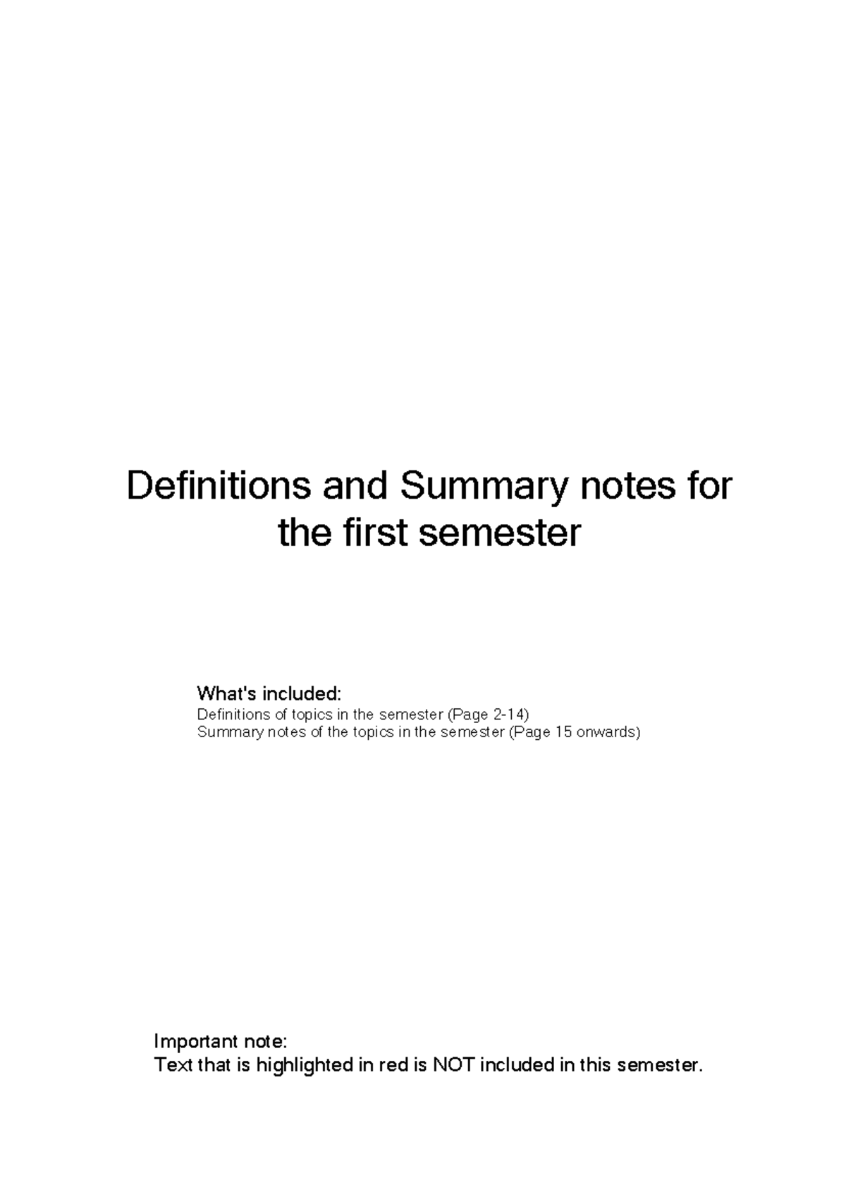 1st sem notes - Definitions and Summary notes for the first semester ...