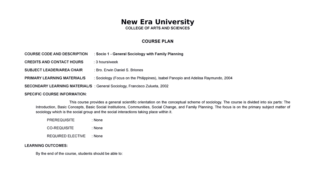 Socio- Final - New Era University COLLEGE OF ARTS AND SCIENCES COURSE ...