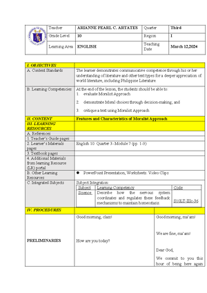 Lesson Plan( drawing 8 figures day and night) - A Detailed Lesson Plan ...
