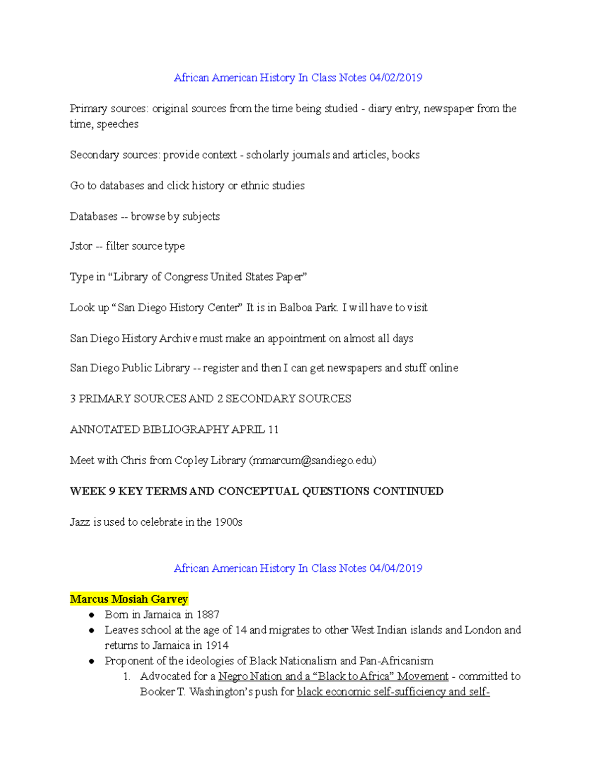 African American History In Class Notes Week 10 - African American ...